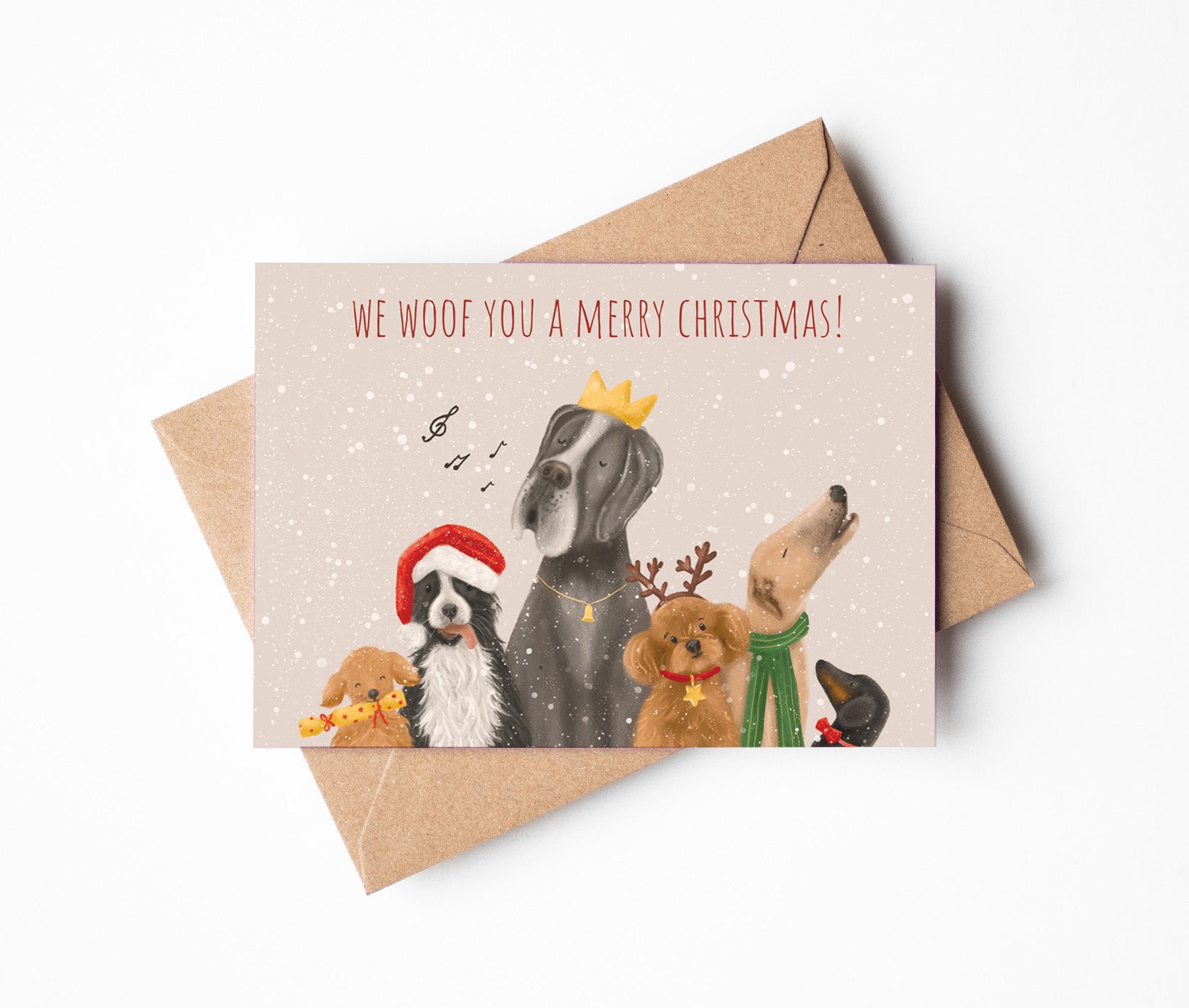 We Woof You a Merry Christmas Dogs Greeting Card – Jo Couch Illustration